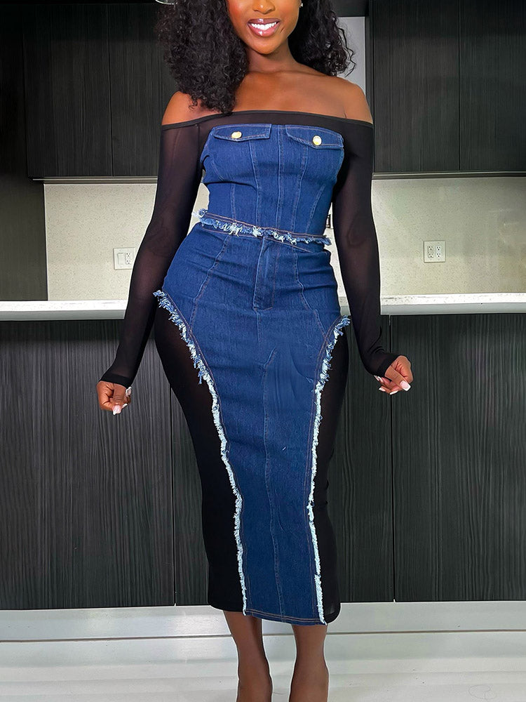 Denim Mesh Skirt Set – Aethers & Co